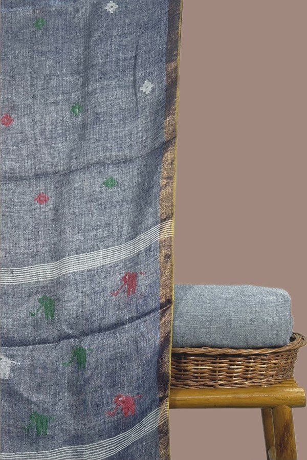 2pc Premium Pure Linen Dupatta and Handloom Cotton Bottom Fabric Set ...