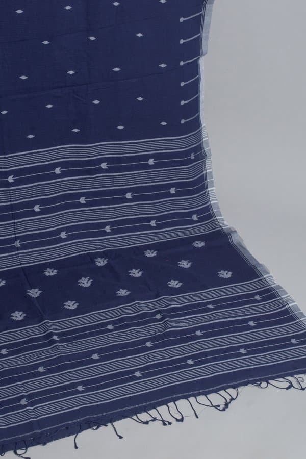 Oxford Blue Jamdani Lightweight HandLoom Soft Cotton Saree - AvagataSara