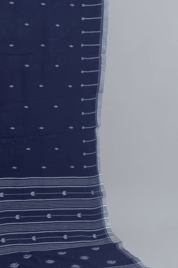 Oxford Blue Jamdani Lightweight HandLoom Soft Cotton Saree - AvagataSara