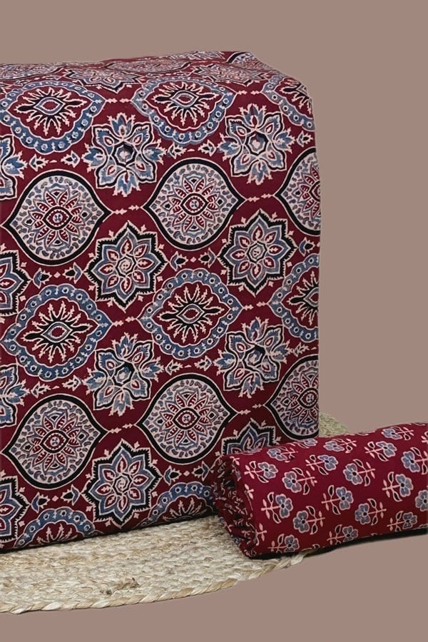 2pc Ajrakh HandCrafted Top and Bottom Fabric Set - AvagataSara