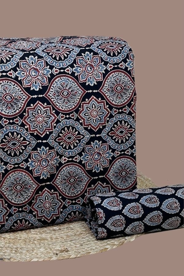 2pc Ajrakh HandCrafted Top and Bottom Fabric Set - AvagataSara