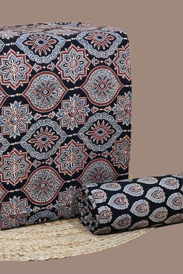 2pc Ajrakh HandCrafted Top and Bottom Fabric Set - AvagataSara