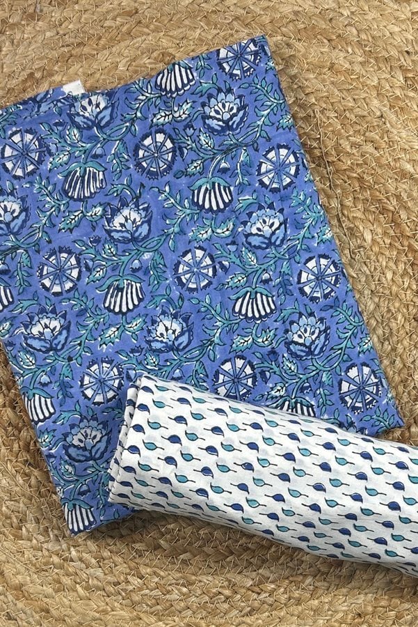 PreCut-Set 2.10m(Top) and 2m(Bottom) Pastel Blockprint Fabric Set ...